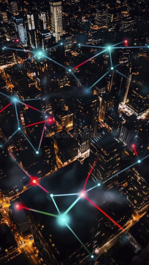 Top View of City with Highlighted Network Flow Lines Stock Illustration ...