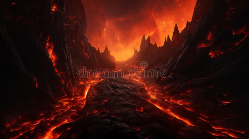 A Mesmerizing Underground World with Glowing Lava Formations Stock ...