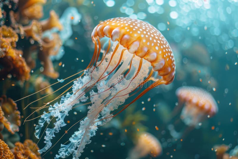 Mesmerizing Underwater Jellyfish in Stunning Blue Ocean Lighting Stock ...