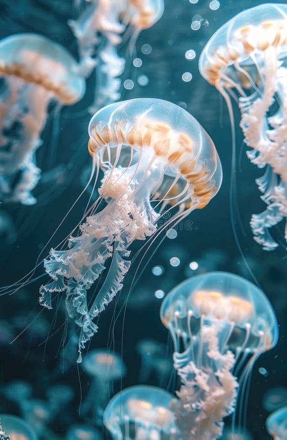 Mesmerizing Underwater Jellyfish in Stunning Blue Ocean Lighting Stock ...