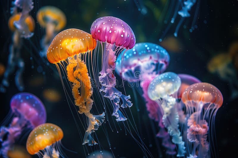 Mesmerizing Underwater Jellyfish in Stunning Blue Ocean Lighting Stock ...
