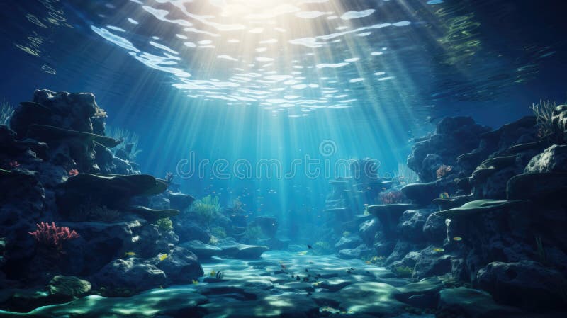 Mesmerizing Underwater Scene with Gentle Light Rays Stock Illustration ...