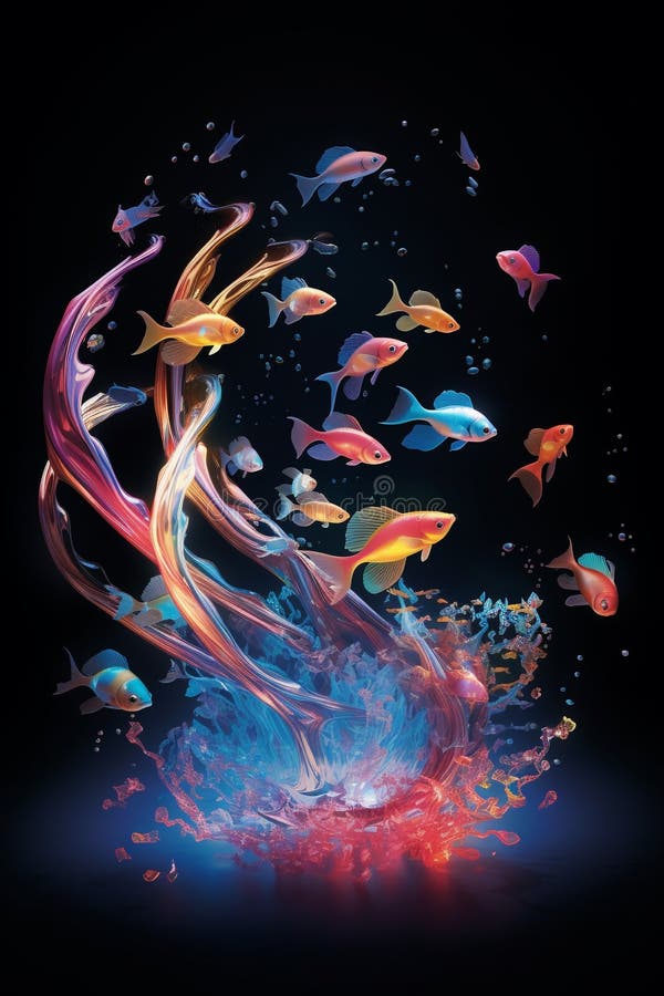 A Mesmerizing Underwater Scene with a Swirl of Neon-colored Fish Stock ...