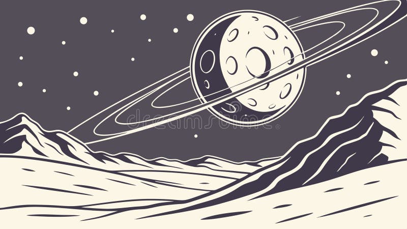 Ringed Planet Over Desert, Cosmic Landscape Art, Vector Design ...