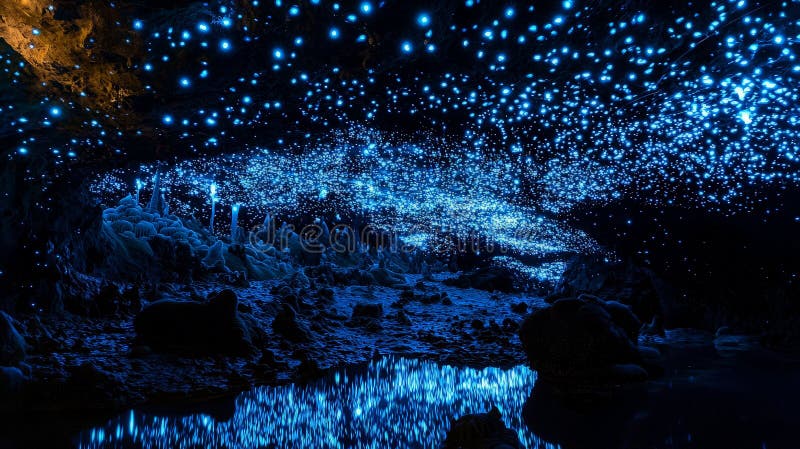A Mesmerizing View of a Cave Ceiling Illuminated by Bioluminescent ...