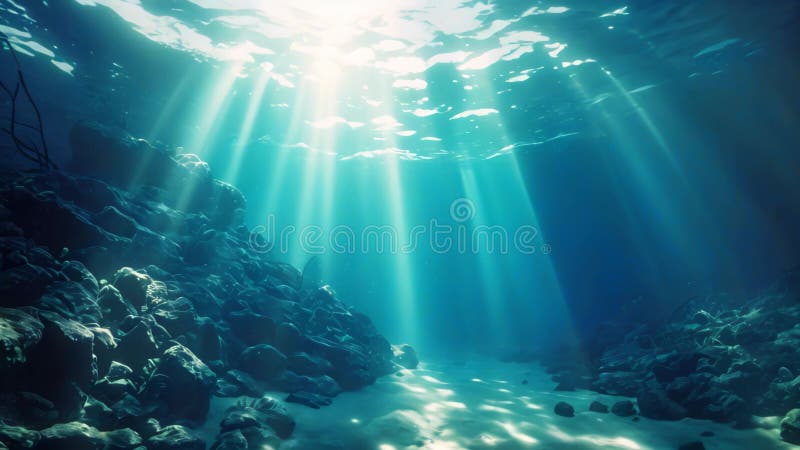 A Deep Underwater Abyss Illuminated by a Blue Sun AI Generative Stock ...
