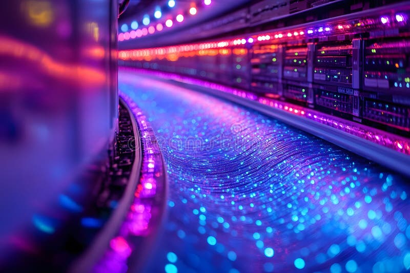 Futuristic Data Center Corridor with Vibrant Lights and Servers ...