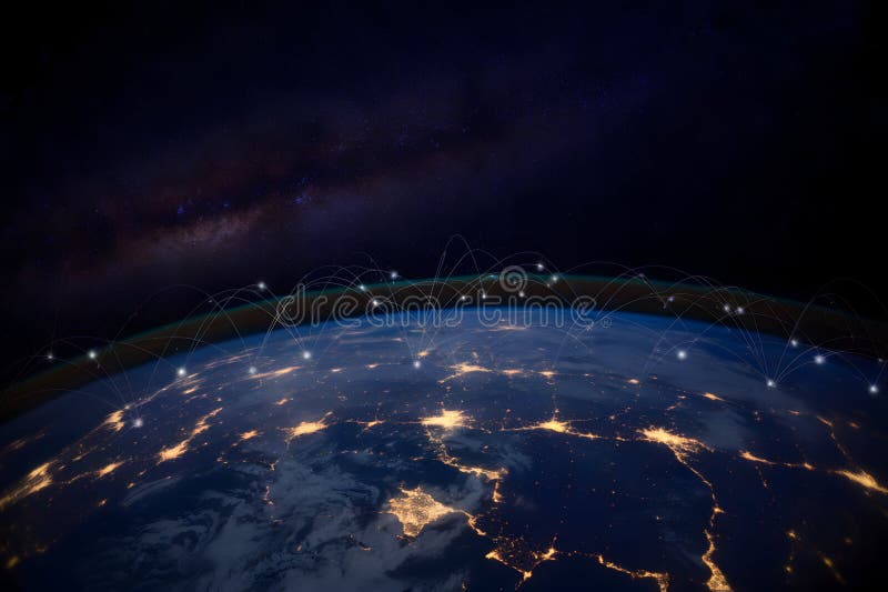 Earth from Space with Glowing City Lights and Interconnected ...