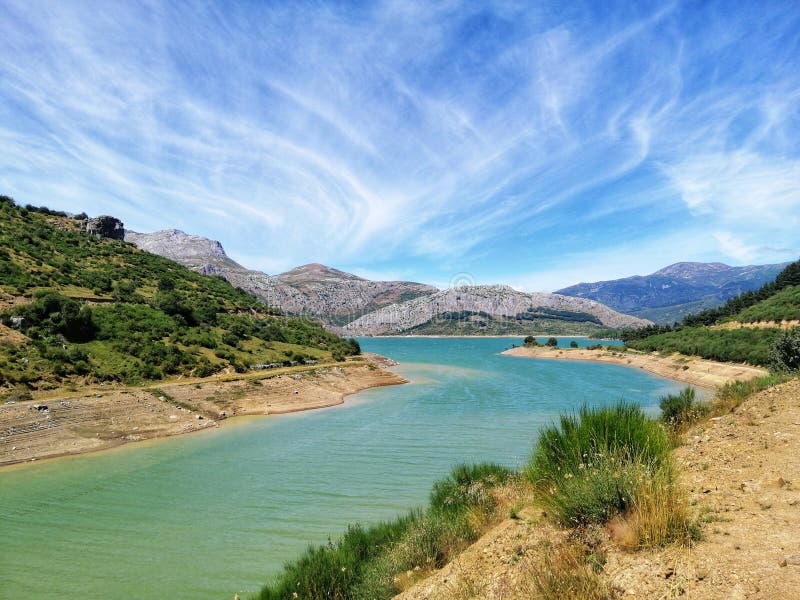 Mesmerizing View of Embalse De Riano, Picos De Europa, Spain Stock ...