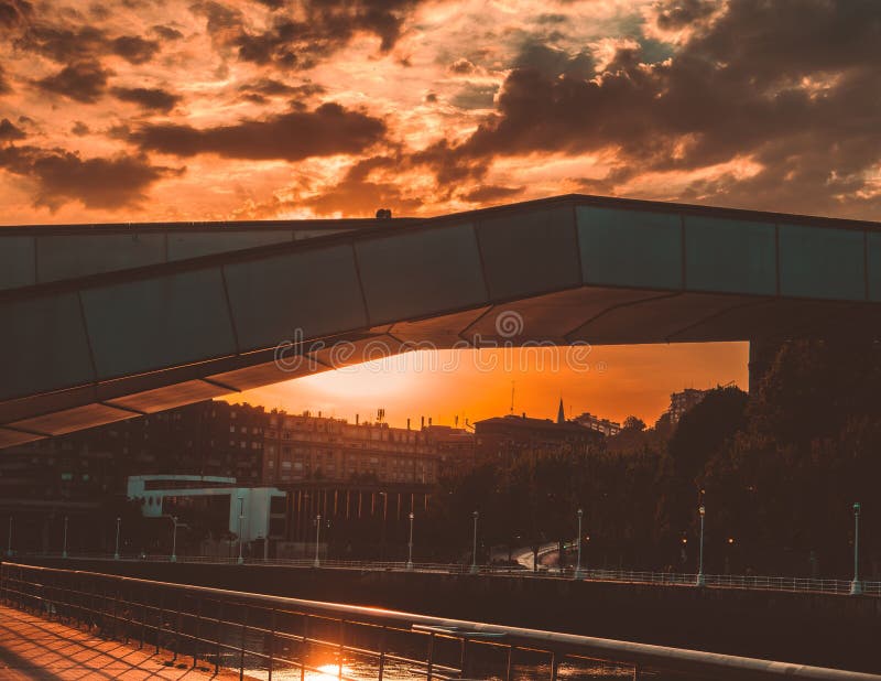 Mesmerizing View of a Golden Sunset Over the Buildings Stock Image ...