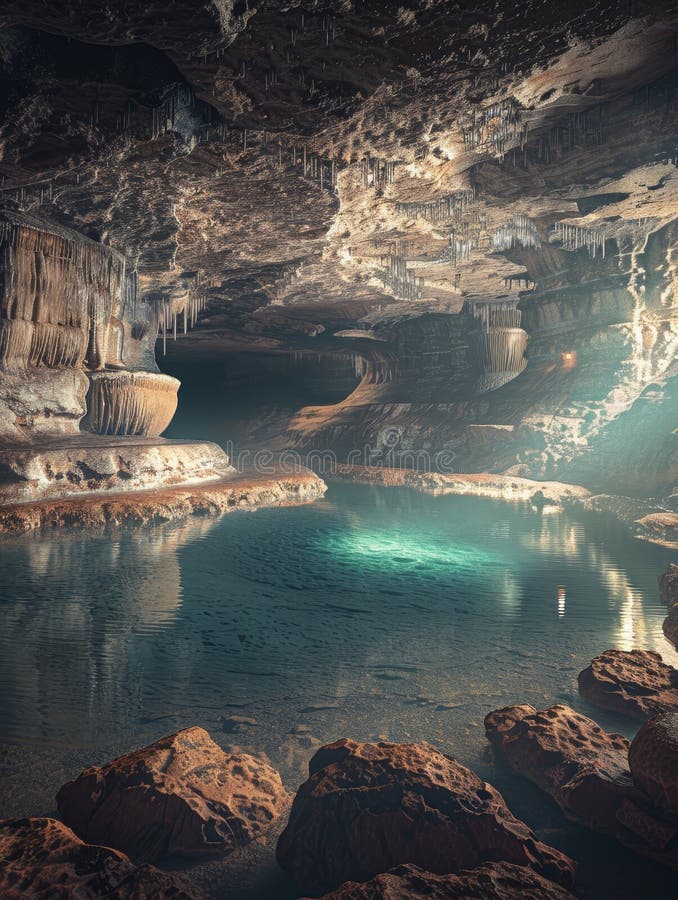 Underground Cave with Turquoise Lake a Mesmerizing View Inside a Cavern ...