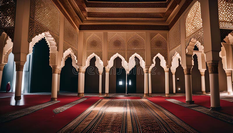 Islamic Architecture Interior with Arched Columns and Intricate Designs ...