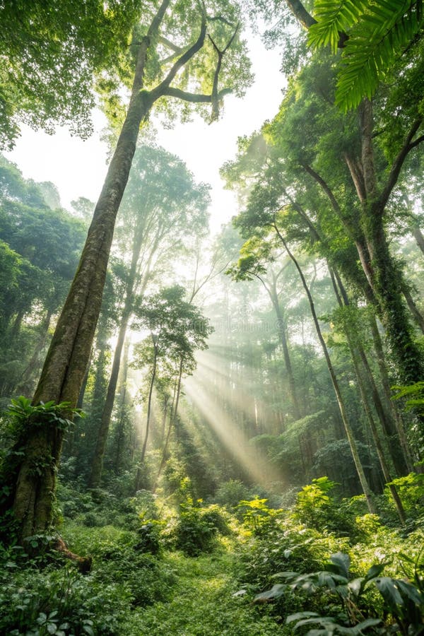 Asian Rainforest with Sun Rays Stock Illustration - Illustration of ...