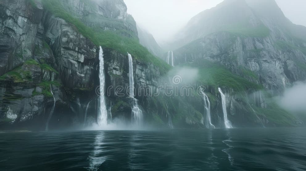 Mesmerizing View of Multiple Waterfalls Flowing Down Rugged Cliffs ...