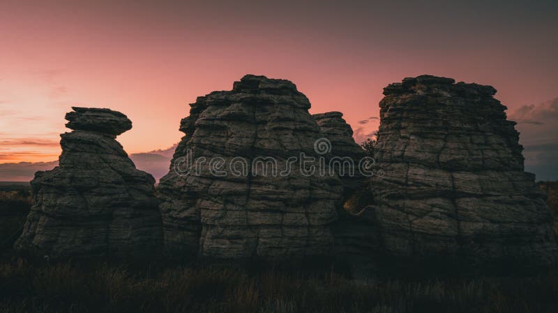 Mesmerizing View of the Rock Formations on the Background of the Pink ...