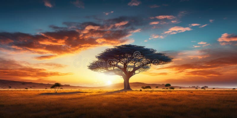 Mesmerizing View of the Silhouette of a Tree in the Savanna Plains ...