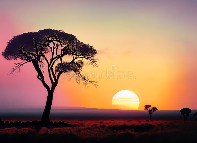 Mesmerizing View of the Silhouette of a Tree in the Savanna Plains ...