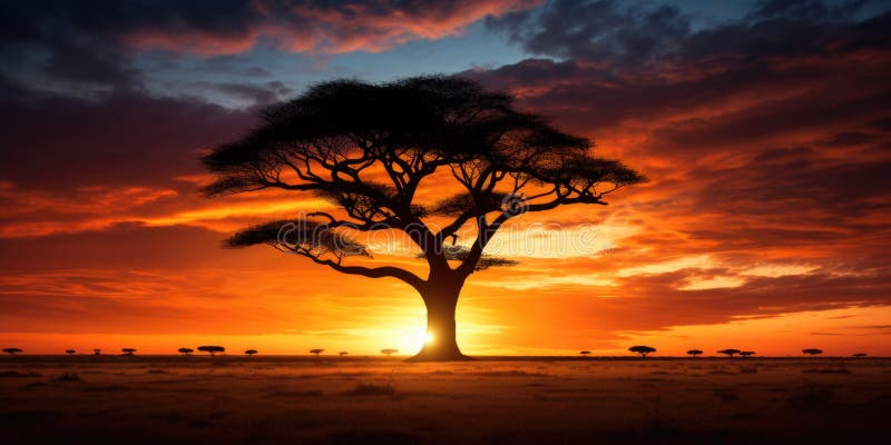 Mesmerizing View of the Silhouette of a Tree in the Savanna Plains ...