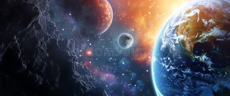 Three Planets Orbiting the Sun with Planet Earth in the Foreground ...