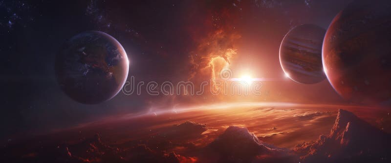 Three Planets Orbiting the Sun with Planet Earth in the Foreground ...