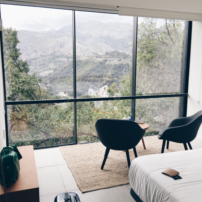 Mesmerizing View To a Forest from a Room Window with a Modern Interior ...