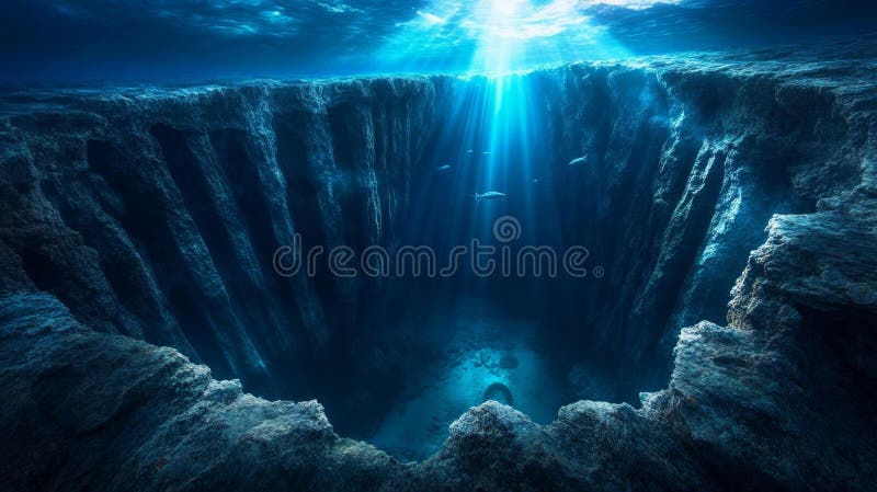 Underwater Ocean Deep with Rays of Light Breaking through the Surface ...