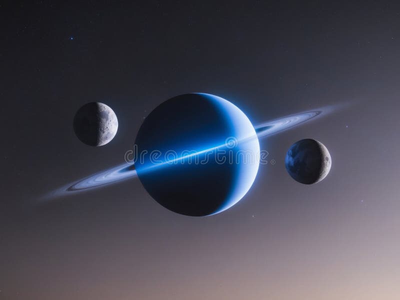 A Mesmerizing View of a Vibrant Blue Planet Surrounded by Three Celestial Moons in the Vastness ...