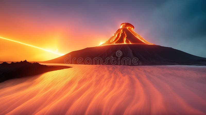 A Mesmerizing View of a Volcano with a Bright Orange Glow AI Generative ...