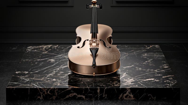 Mesmerizing Violin Rests Gracefully on a Luxurious Black Marble Table ...