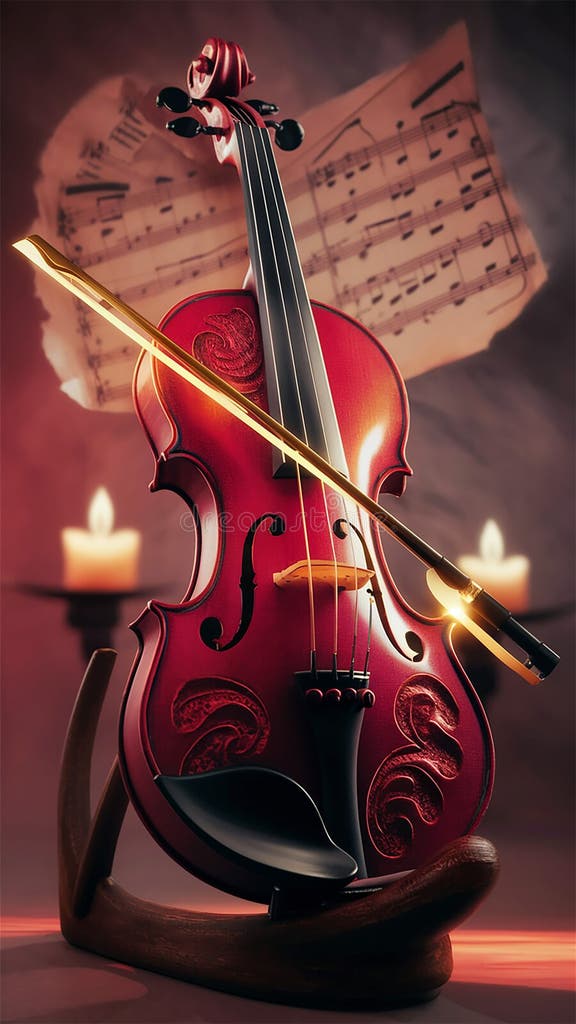 A Mesmerizing Violin, Showcasing a Deep Red Hue and Intricate Carvings ...