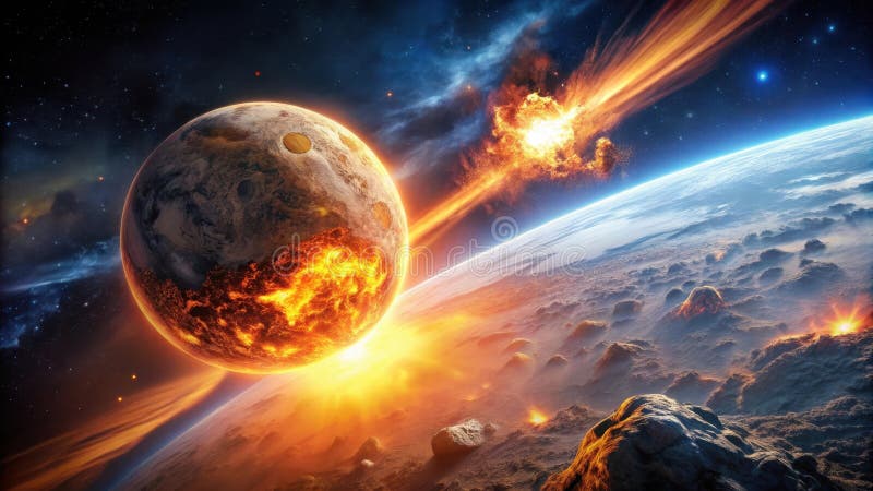 Cosmic Collision a Fiery Celestial Body Impacts a Planet, Causing ...