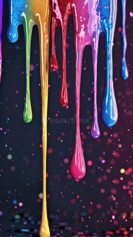 The Mesmerizing Visual Effect is Created by Colorful Paint Drips on a ...