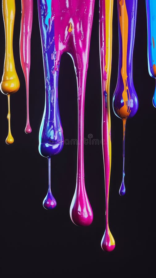 The Mesmerizing Visual Effect is Created by Colorful Paint Drips on a ...