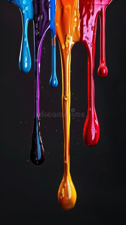 The Mesmerizing Visual Effect is Created by Colorful Paint Drips on a ...