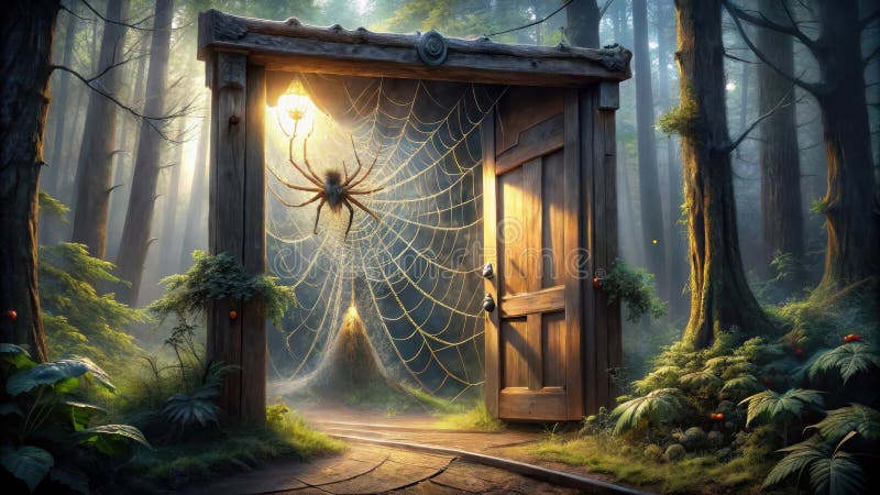Enchanted Forest Gateway a Giant Spider S Web Conceals a Mystical Path ...