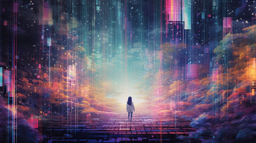 Digital Reverie: Convergence of Dreams and Code Stock Illustration ...