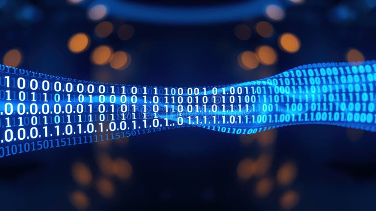 A Mesmerizing Visual Representation of Binary Code Streaming Showcasing a Dynamic Blue Glow and ...
