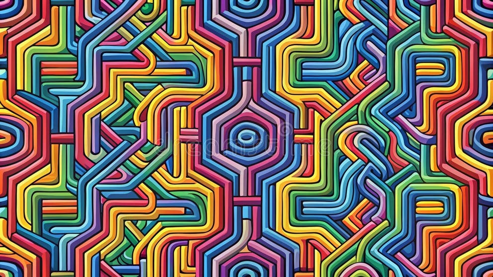 Vibrant Interlocking Rainbow Lines Forming Abstract Hexagonal Patterns ...