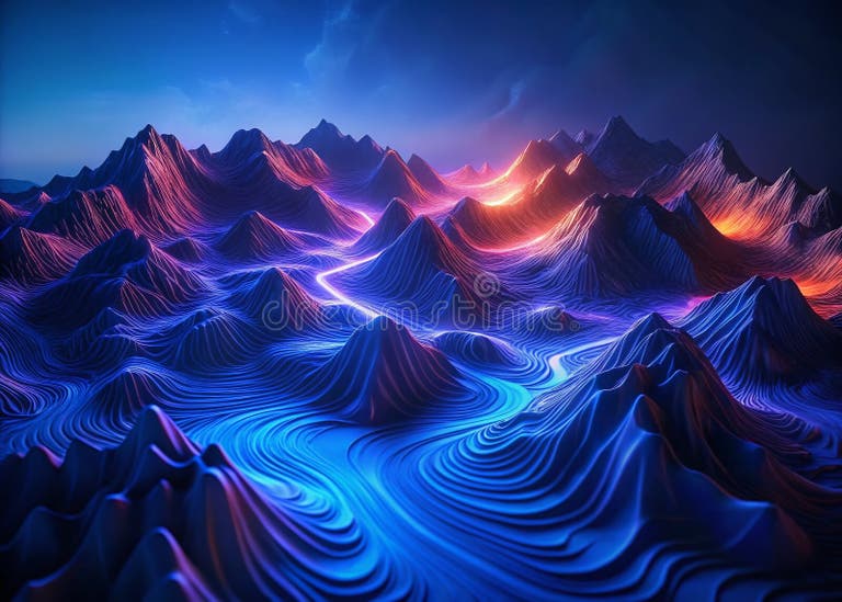 A Mesmerizing Visualization of Mountain Contours at Night Showcasing ...