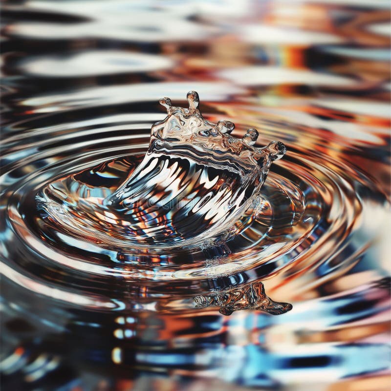 Mesmerizing Water Droplet and Ripples with Vibrant Reflections Stock ...