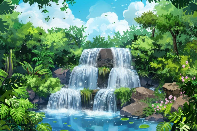 Mesmerizing Waterfall Display Stock Illustration - Illustration of ...