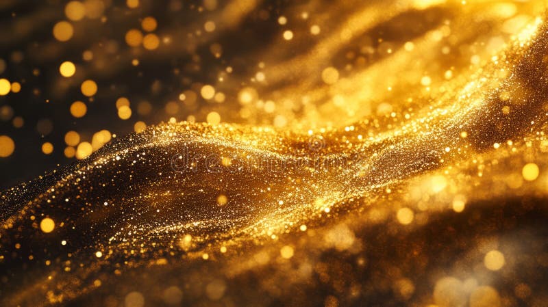 A Mesmerizing Wave of Golden Particles Flows Gracefully, Glowing in ...