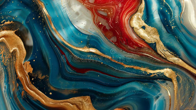 Mesmerizing Waves of Blue Topaz, Red Ruby, and Gold Liquid Create a ...
