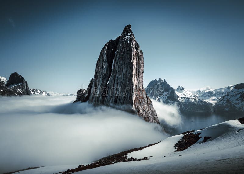 Mesmerizing Winter View of Mountain Segla at Senja Island, Norway Stock ...