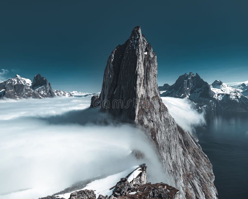 Mesmerizing Winter View of Mountain Segla at Senja Island, Norway Stock ...