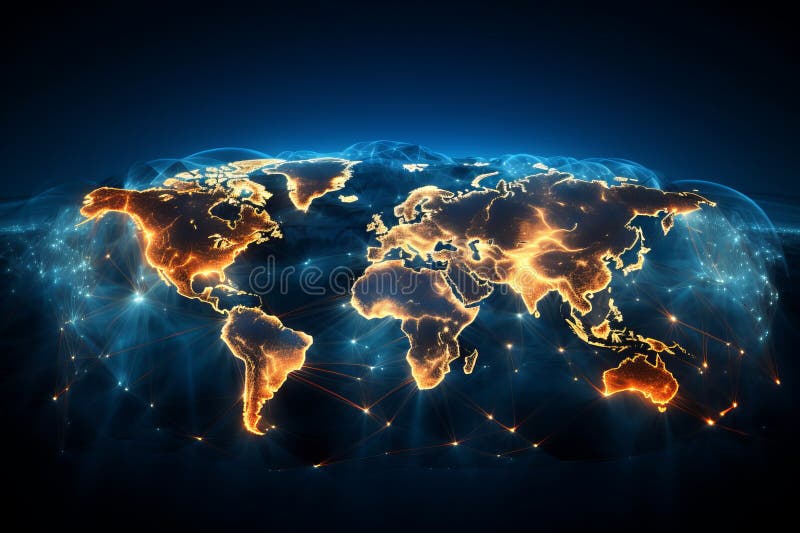 Illuminating Connections Across a Glowing World Map at Night ...