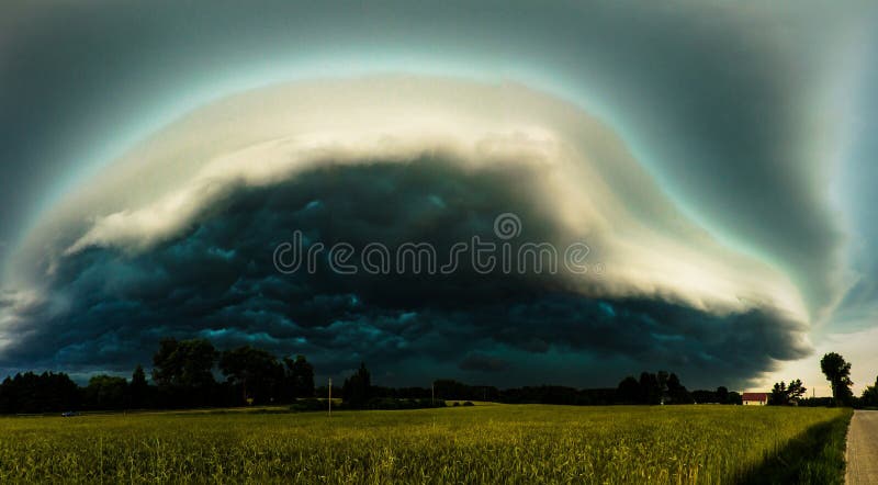 Mesocyclone Supercell Storm Cloud Over a Field. Extreme Wind, Hail and ...