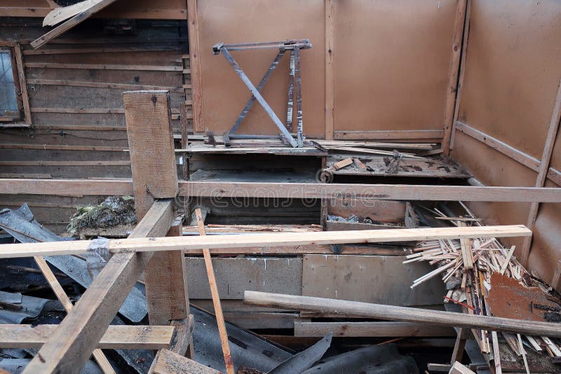 Abandoned Collapsing Room in a Wooden House Stock Photo - Image of ...