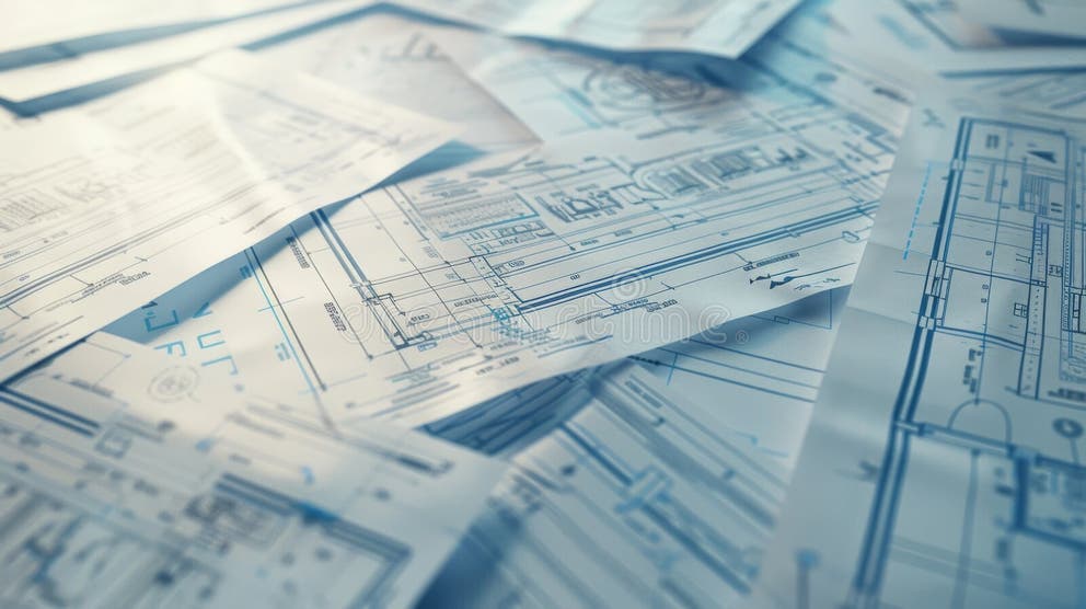 A Mess of Architectural Blueprints.AI Generated Image Stock Image ...