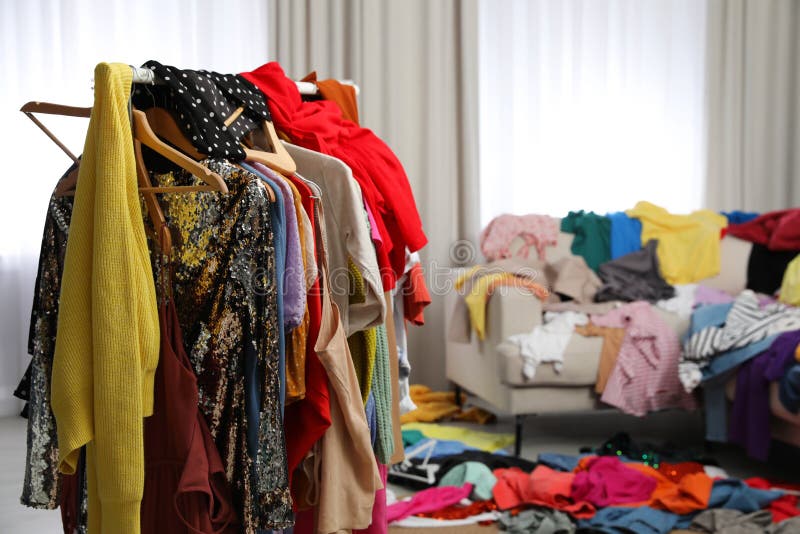 Mess of Clothes All Over Room. Fast Fashion Stock Photo - Image of ...
